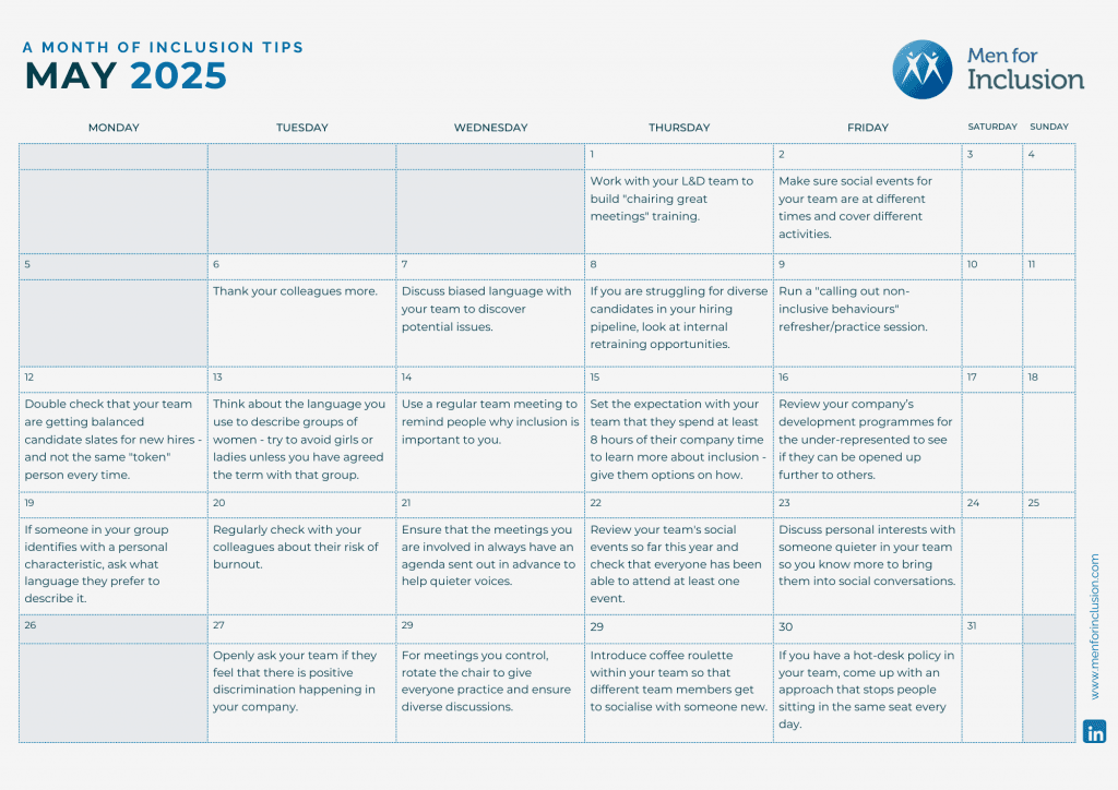 Inclusion Calendar: Daily tips for being more inclusive - Men for Inclusion